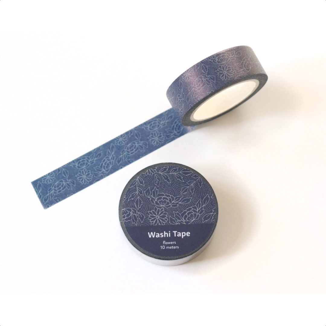 RippleSplash Studio, Navy Blue Floral Pattern Washi Tape - ArtMaterials.CA